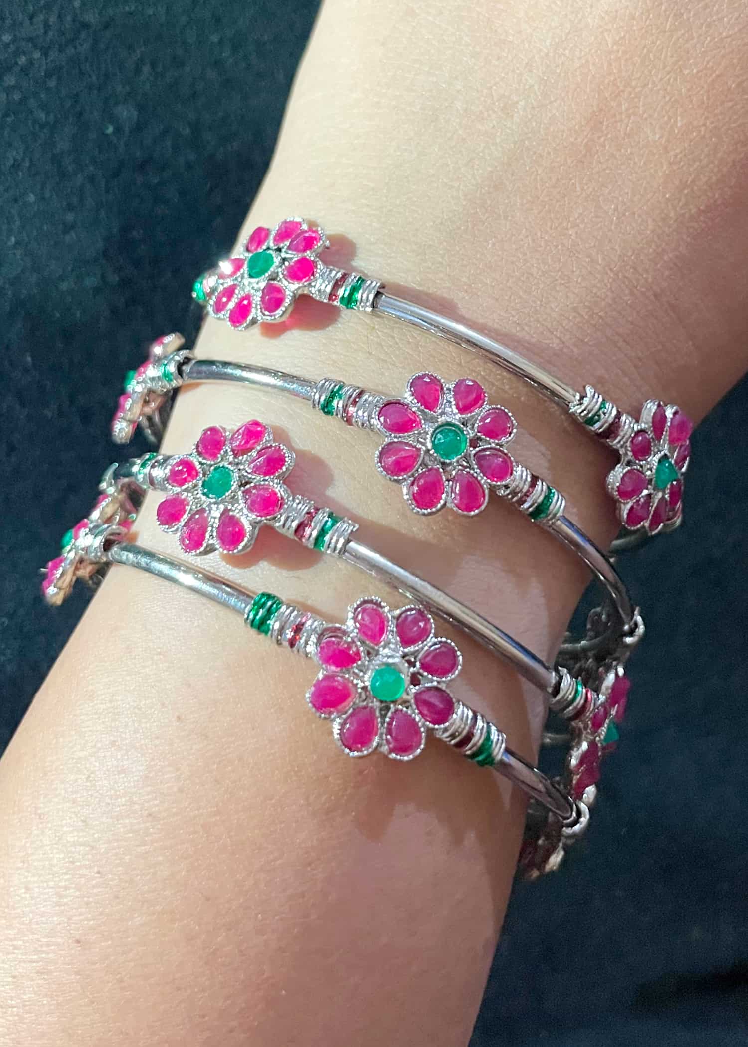 Floral Silver Bangles - Soumiez